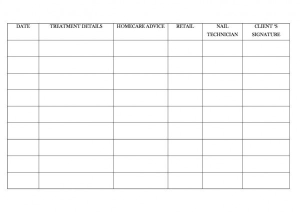 Nail Technician client record card template - Nail Lacquer UK